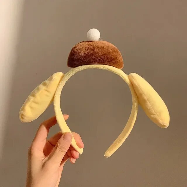 Милые повязки на голову Sanrio с ушками Cinnamoroll, мультяшные повязки на голову в стиле мокко для девочек, плюшевые аксессуары для волос Hello Kitty для женщин, детские аксессуары для дня рождения