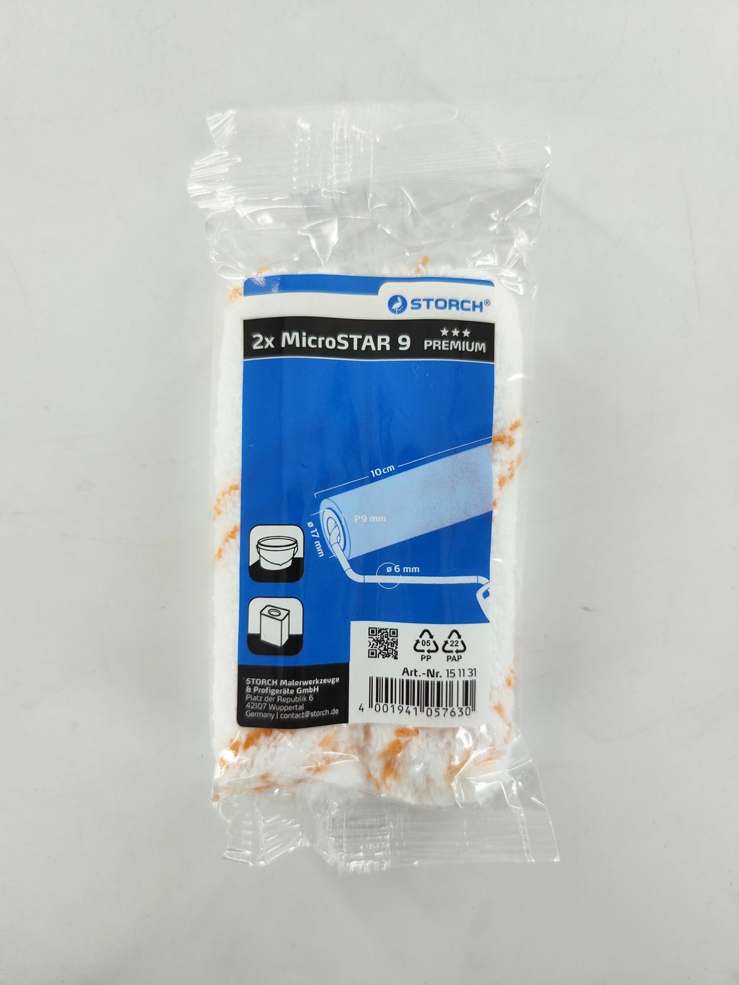 Набор из 2 мини-валиков из микрофибры Storch Premium MicroStar 9 151131 ворс 9мм (100*16мм)