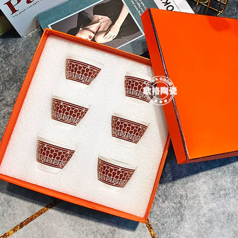 Набор из шести маленьких керамических чашек для чая в турецком стиле, мини-чашки для дома и офиса, ретро-чашки для кофе