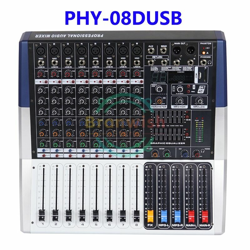 Аудиомикшер KV6812, 8-канальный, Bluetooth/USB, 99 DSP-эффектов