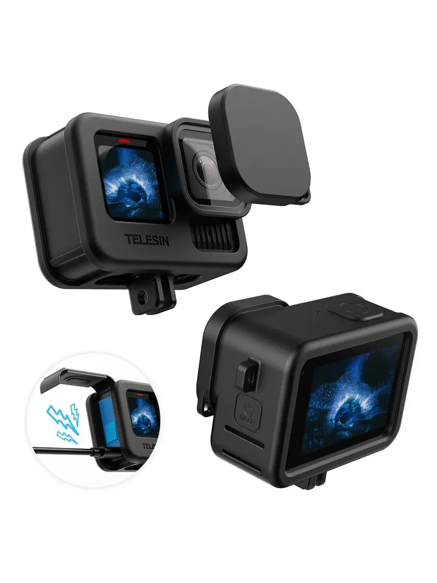 Чехол GoPro Hero 13, 12, 11, 10, 9, Telesin "S6-PTC-010-TGP", силиконовый, чёрный
