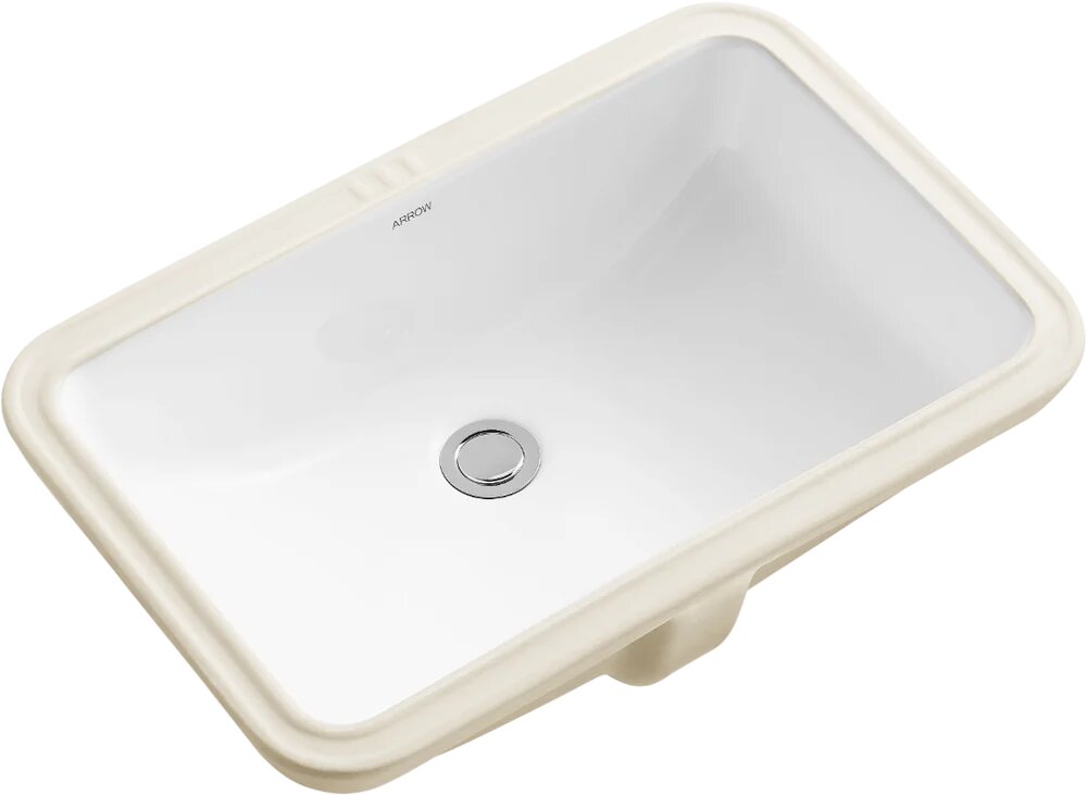 Раковина встраиваемая снизу ARROW AP4036 55 54, 5 см, без отверстия под смеситель, фарфоровая, раковина для ванной, белая, прямоугольная, со сливом-переливом