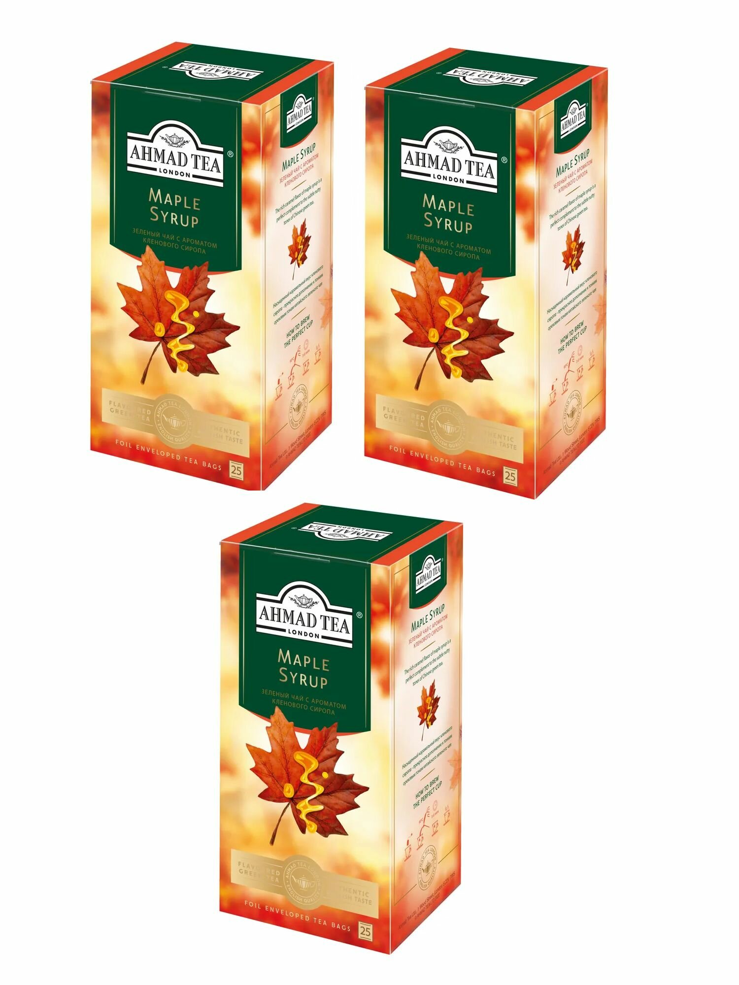 Ahmad Tea Чай зеленый Кленовый сироп, 25 пакетиков х 1,8 гр, 3 уп