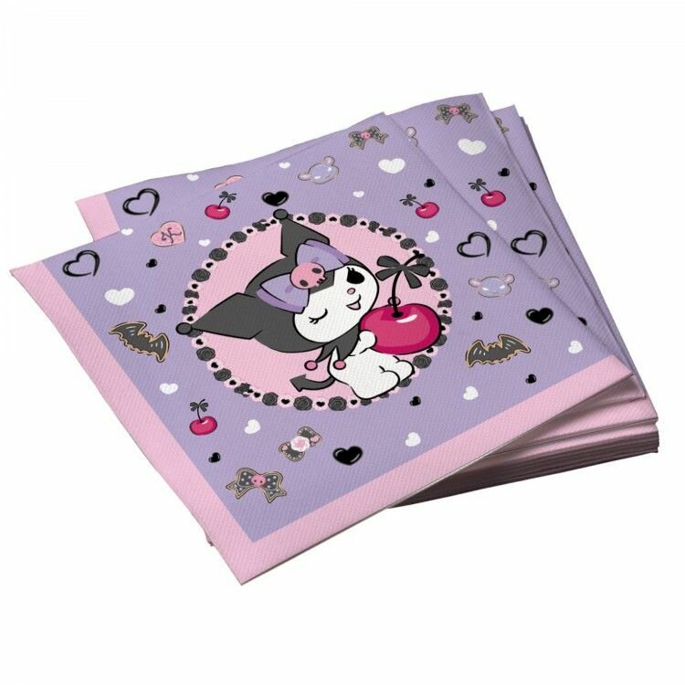 Салфетки бумажные ND Play трехслойные Kuromi "Любимая вишенка" 33х33 см, 20 шт (311096)