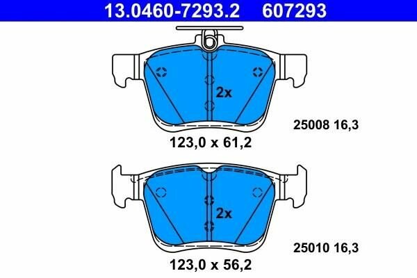 Колодки тормозные ATE 13-0460-7293-2, задние, Audi A3 12, Volkswagen Golf VII 12