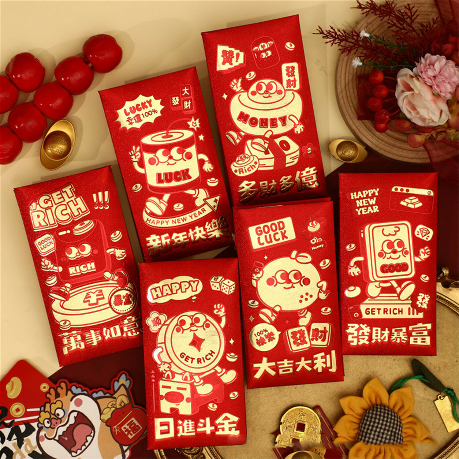 Year of the Snake 2025 New Red Bag Universal, Color: As picture, Material: Paper, Size: Large package: 17x9cm (1-30 banknotes), Small bag: 9x9cm (1-3 banknotes), Package includes: 1set Red envelope(6pcs)