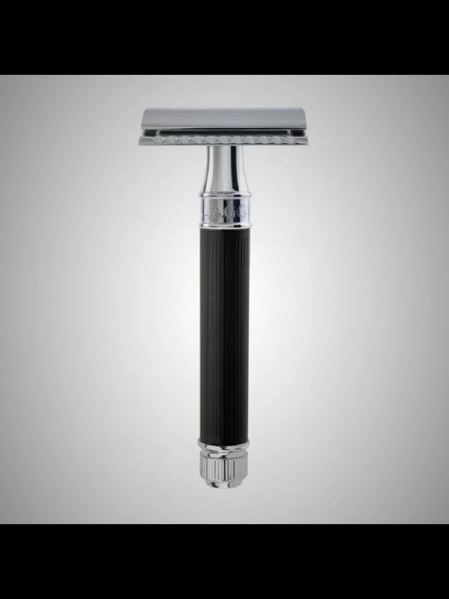 Edwin Jagger Safety Razor Black Rubber Coated, Станок хром черное резиновое покрытие Т-образный