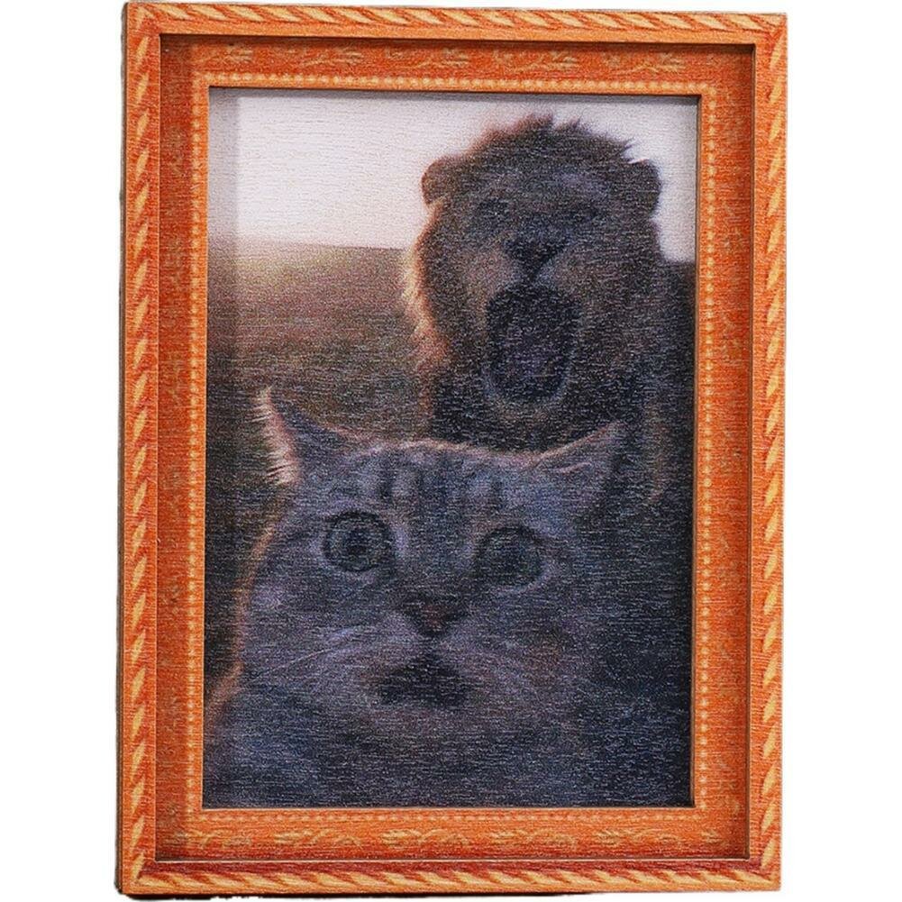 Деревянная фоторамка с магнитом на холодильник, котенок
