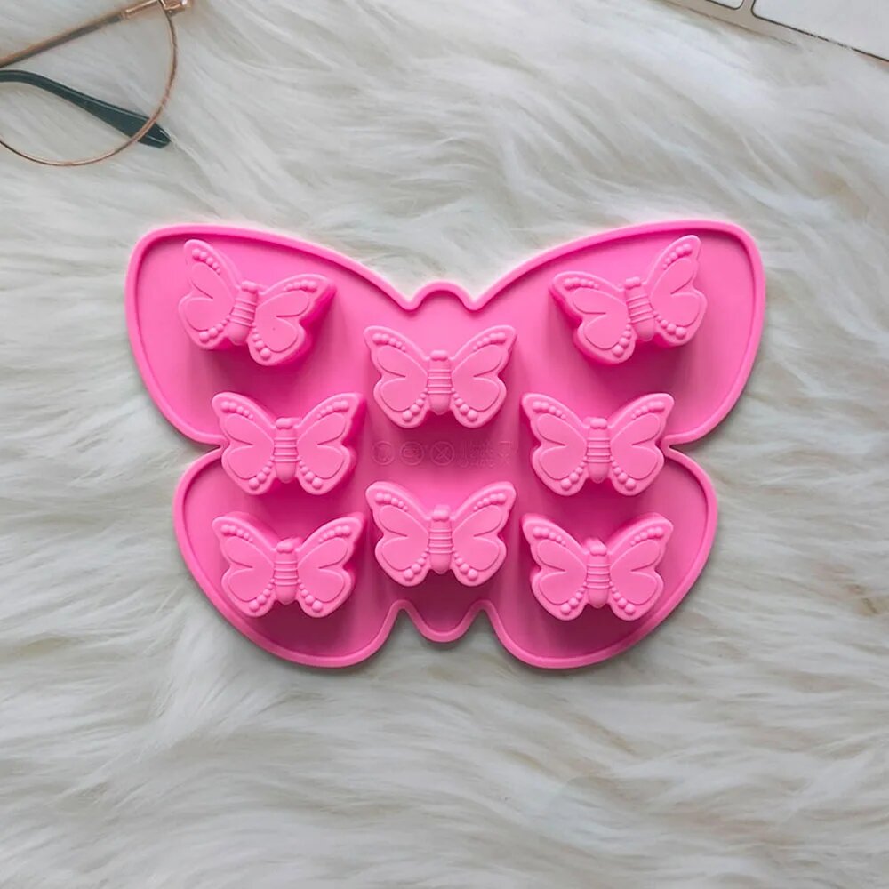 Силиконовая форма для выпечки бабочки, pink, 8 ячеек