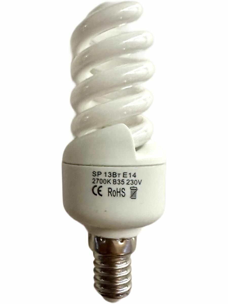 Econ Лампочка E14 B35 13w(освещает 60w) 620lm 2700k 240v 108мм Rohs SP люминесцентная(2 штуки в комплекте)