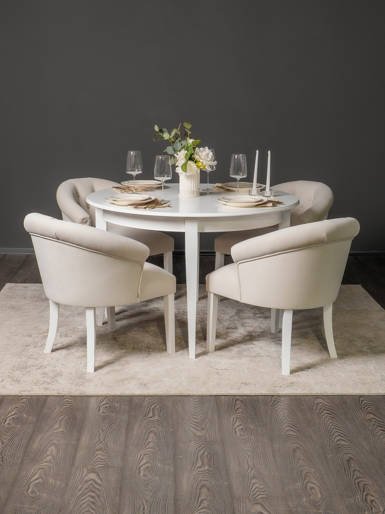 Обеденная группа виктория D.120(+36) стол / ADINA стул 4 штуки эмаль белая серо-белый