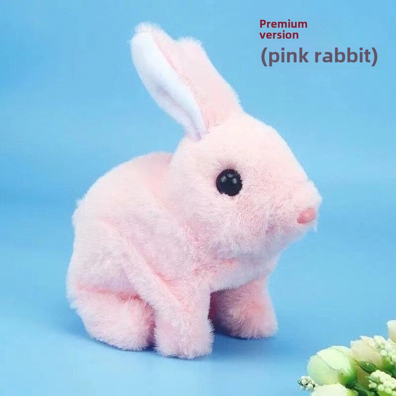 Игрушка плюшевая симуляция электрического кролика ходьба и двигающиеся уши подарок на день рождения девочке Новый электрический плюшевый кролик розовый с батарейкой