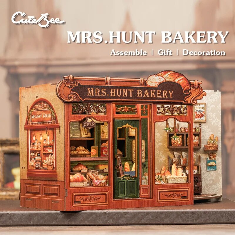 CUTEBEE Book Nook Kit 3D DIY Кукольный домик со светодиодной подсветкой Книжная полка Вставка Street Shop Серия Миниатюрная модель для домашнего декора для вечеринки