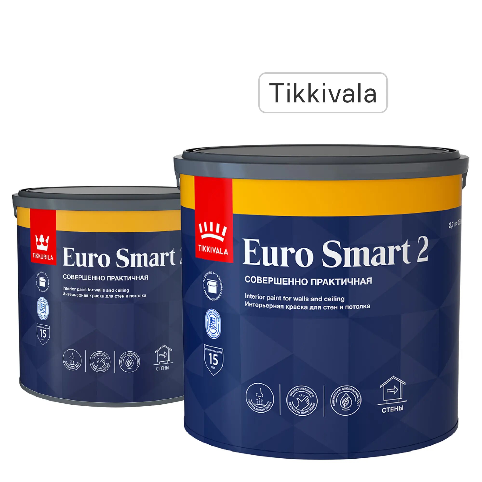 Краска для стен и потолков Tikkivala Euro Smart-2 матовая цвет белый база А 2.7 л