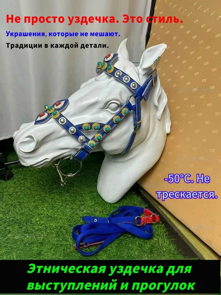 Уздечка для лошади этническая с украшениями, кожаная, морозостойкая, с мягкой подкладкой для верховой езды и выступлений