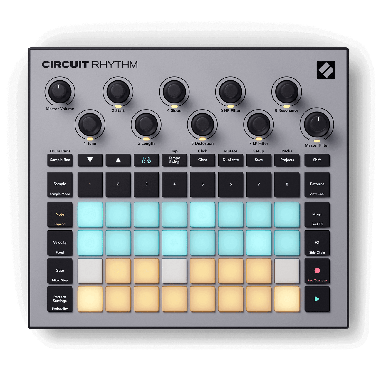 MIDI-контроллер Novation Rhythm, разноцветные клавиши, полноразмерные, встроенные педали