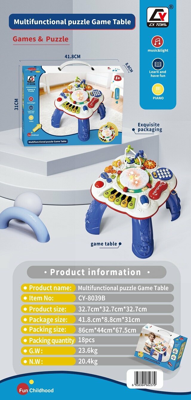 Игровой стол Xiecheng для раннего развития, многофункциональный игровой стол, обучающий стол для детей, музыкальный стол для малышей 1-3 лет