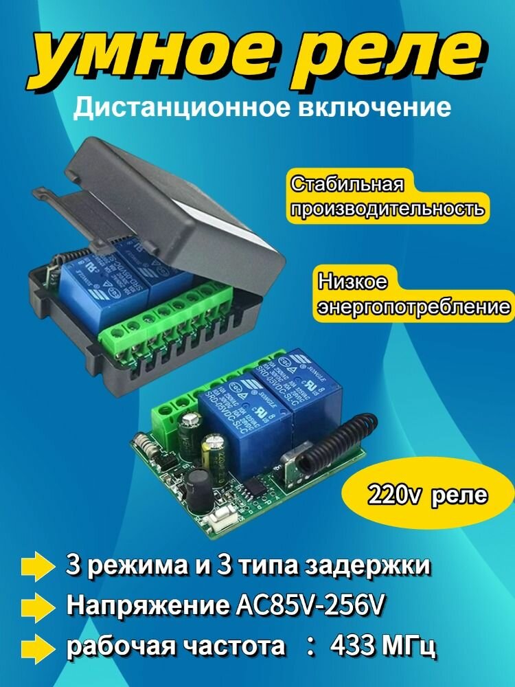 2-канальный Радиоуправляемое реле 220В 10А 433МГц. Радиореле для ворот, шлагбаумов.