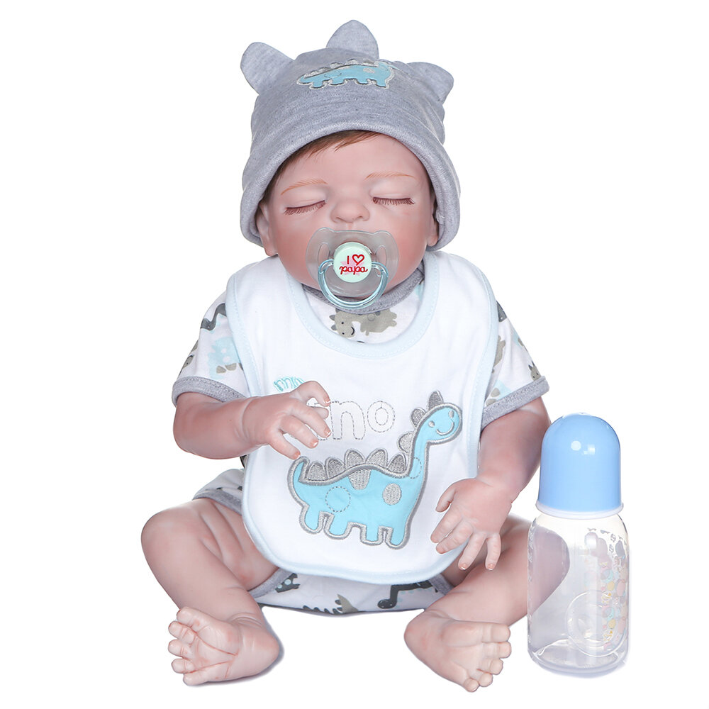 Reborn Baby Dolls 18 inch, 47cm, 900g, Silicone Vinyl, Just like the picture, Brown Eyes, 1×Reborn Toddler doll, 1×Feeding Bottle, 1×Pacifier, 1×Born Card