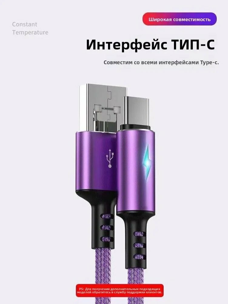 Сетевой кабель питания USB Type-C/USB Type-C, 2 м, фиолетовый