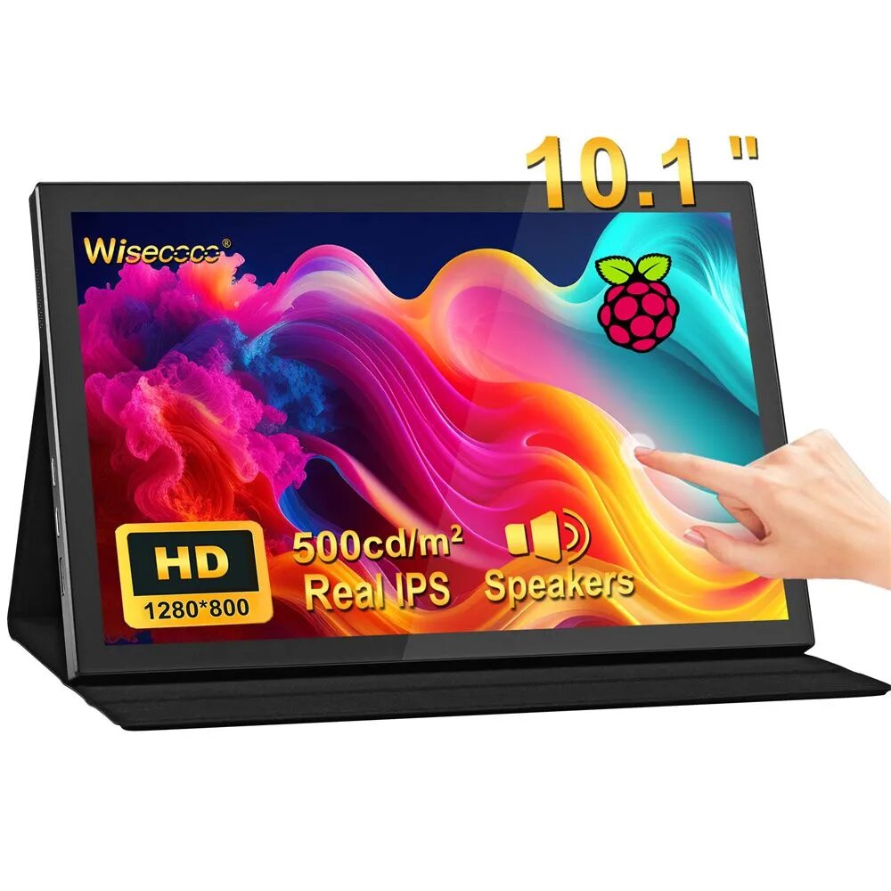 Wisecoco 10.1" Монитор дюйм 1280x800 Портативный монитор IPS сенсорный экран HDMI Игровой монитор для ноутбуков малиновый пирог 4 3B + PS4 PS5, черный