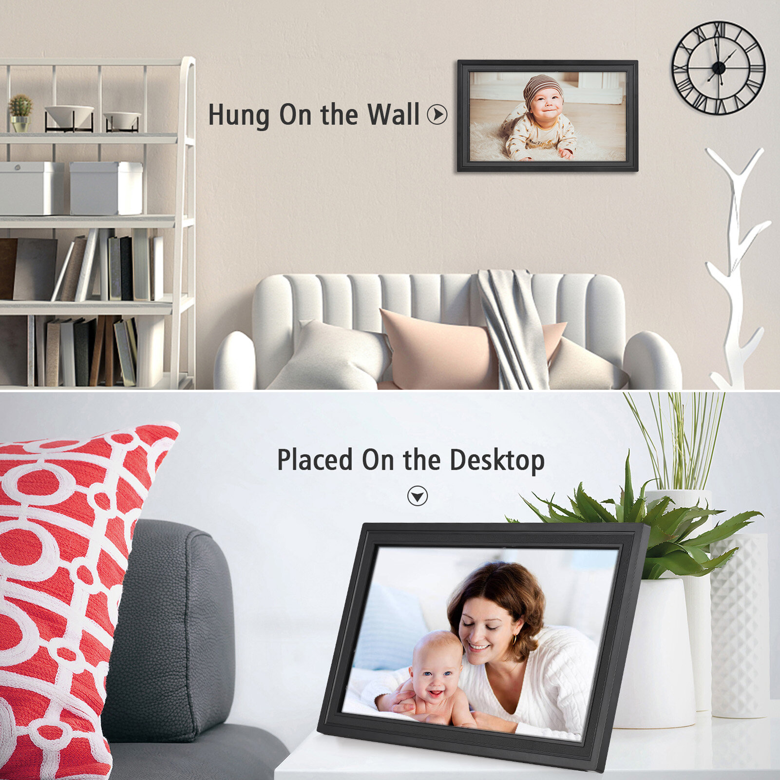 Andoer 15,6-дюймовая цифровая фоторамка WiFi Cloud Digital Picture Frame TFT-экран Сенсорное управление 32 ГБ памяти Автоматический поворот Делитесь фотографиями через приложение с подставкой на задней стороне Идеальный подарок для друзей и семьи