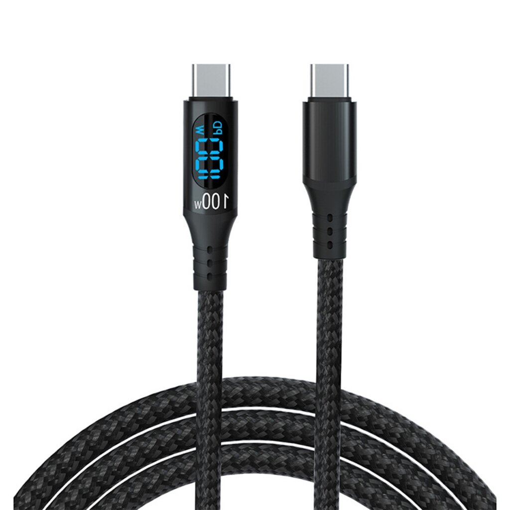 Heavy Duty Braided USB C Cord 1M 100W 5A Fast Charge Real Time Power Digital Monitor for Smartphone Tablet