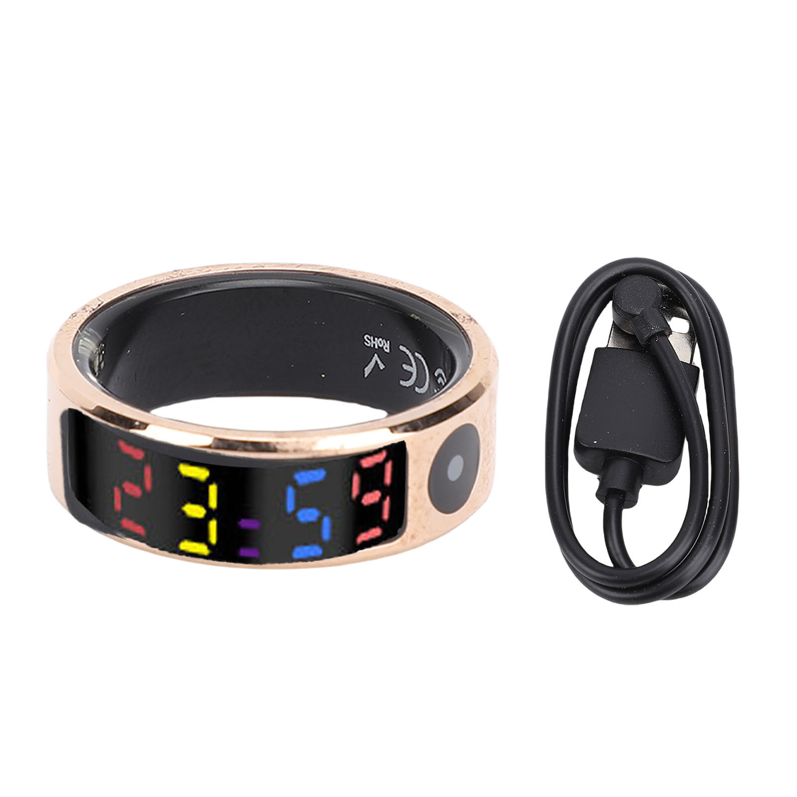 Умное кольцо с цветным сенсорным экраном, золотыми часами, функцией подсчета шагов, функцией отслеживания сна и приложением, несколькими спортивными режимами для повседневного использования. 10 режимов.