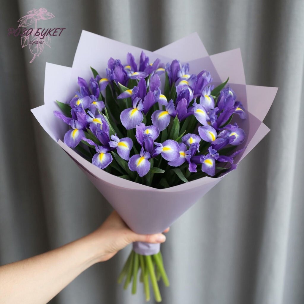 Букет цветов, букет из 25 ирисов , красивый букет цветов, шикарный, премиум цветы, долгий букет