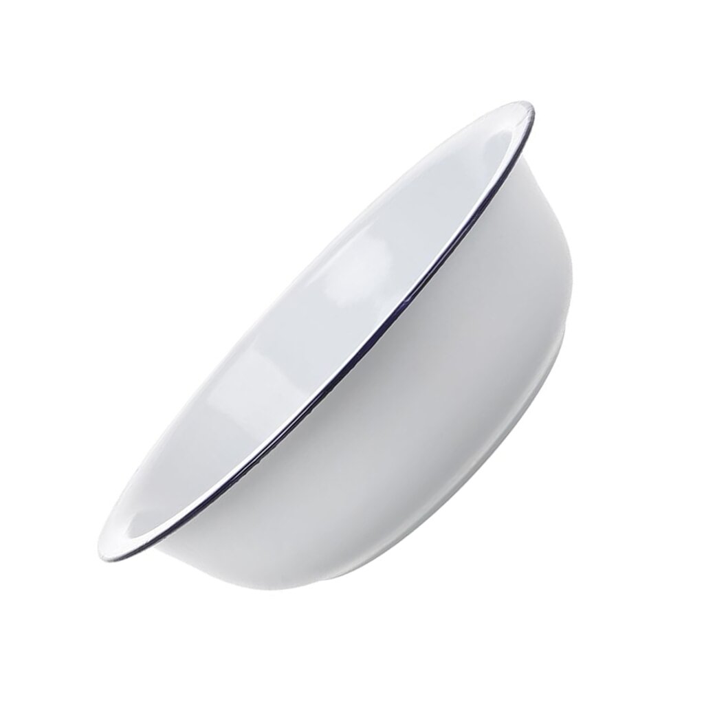 Кухонная прочная эмалированная чаша для смешивания -утолщенная белая чаша с синими краями 36 см