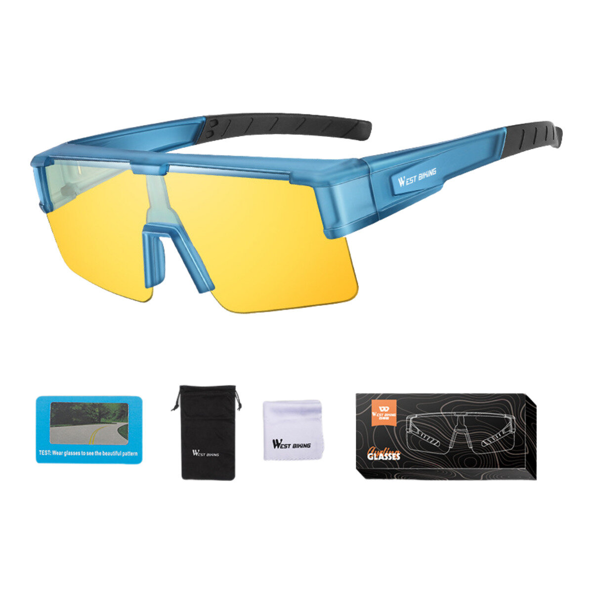 WEST-BIKING Очки для велосипеда Большой рама Миопия комплект, поляризационные очки, адаптивные по цвету очки для велосипедного спорта, PC рама, Вес около 30 грамм, Тип Ретро Большой ящик, Цвет рамы Черный/Прозрачный черный/Прозрачный синий/Прозрачный