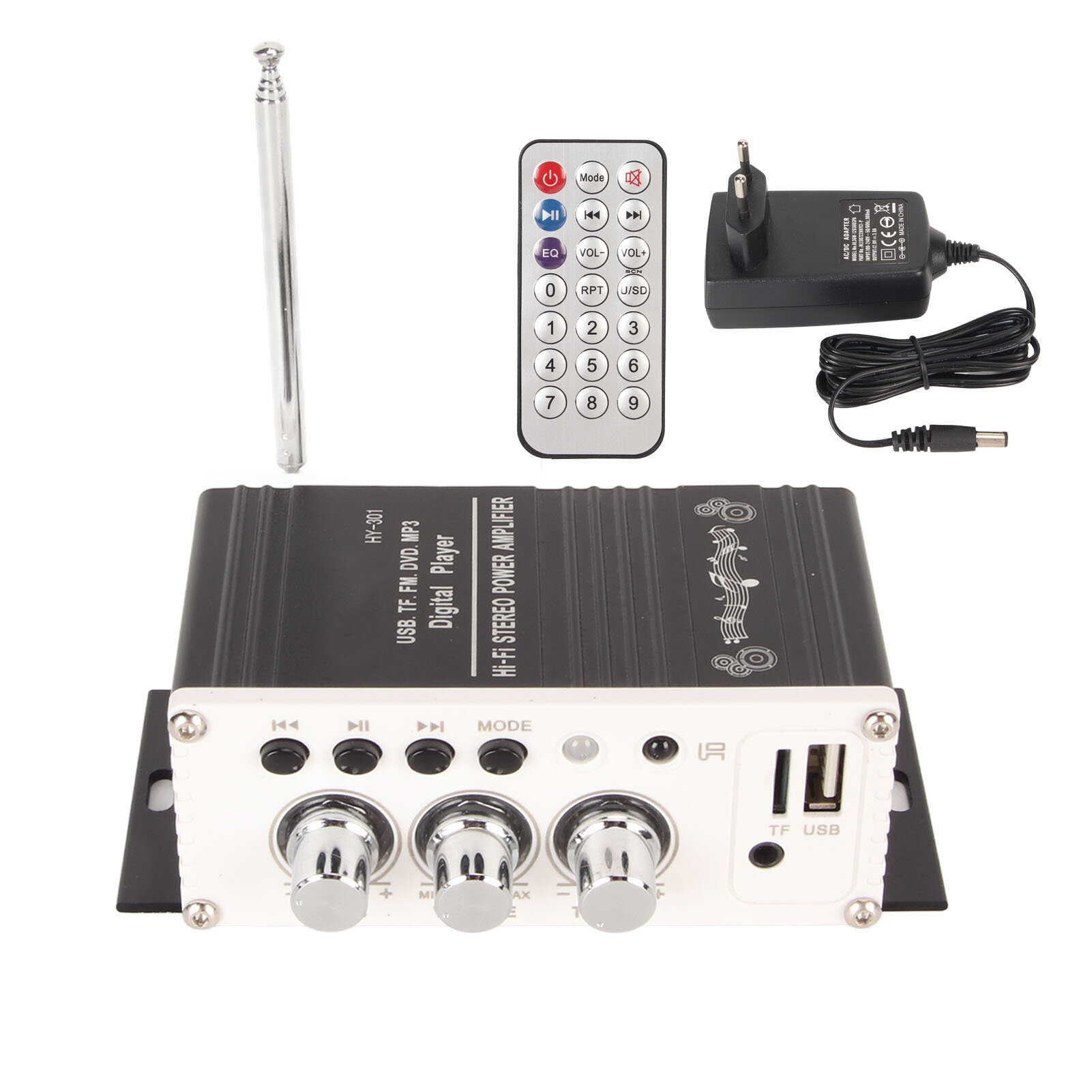 Усилитель мощности автомобиля 2 канал Bluetooth 5.0 Цифровой мини -гифти Стерео Усилитель мощности с пультом дистанционного управления 100-240 В.