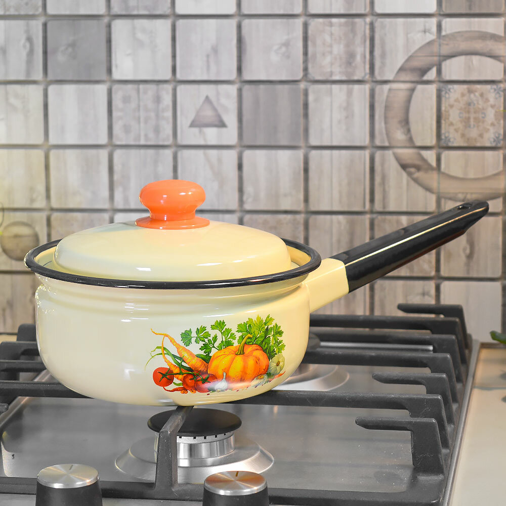 Ковш 1.5л эмалированный с крышкой с рисунком