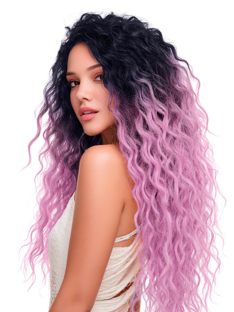 Hairshop Афролоконы 1 C/Ф 1 70см (Черный с синим подтоном/Пастельный светло фиолетов)