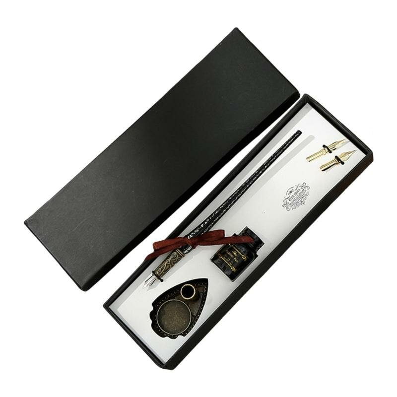 Набор стеклянных перьев для каллиграфии с чернилами, Черный