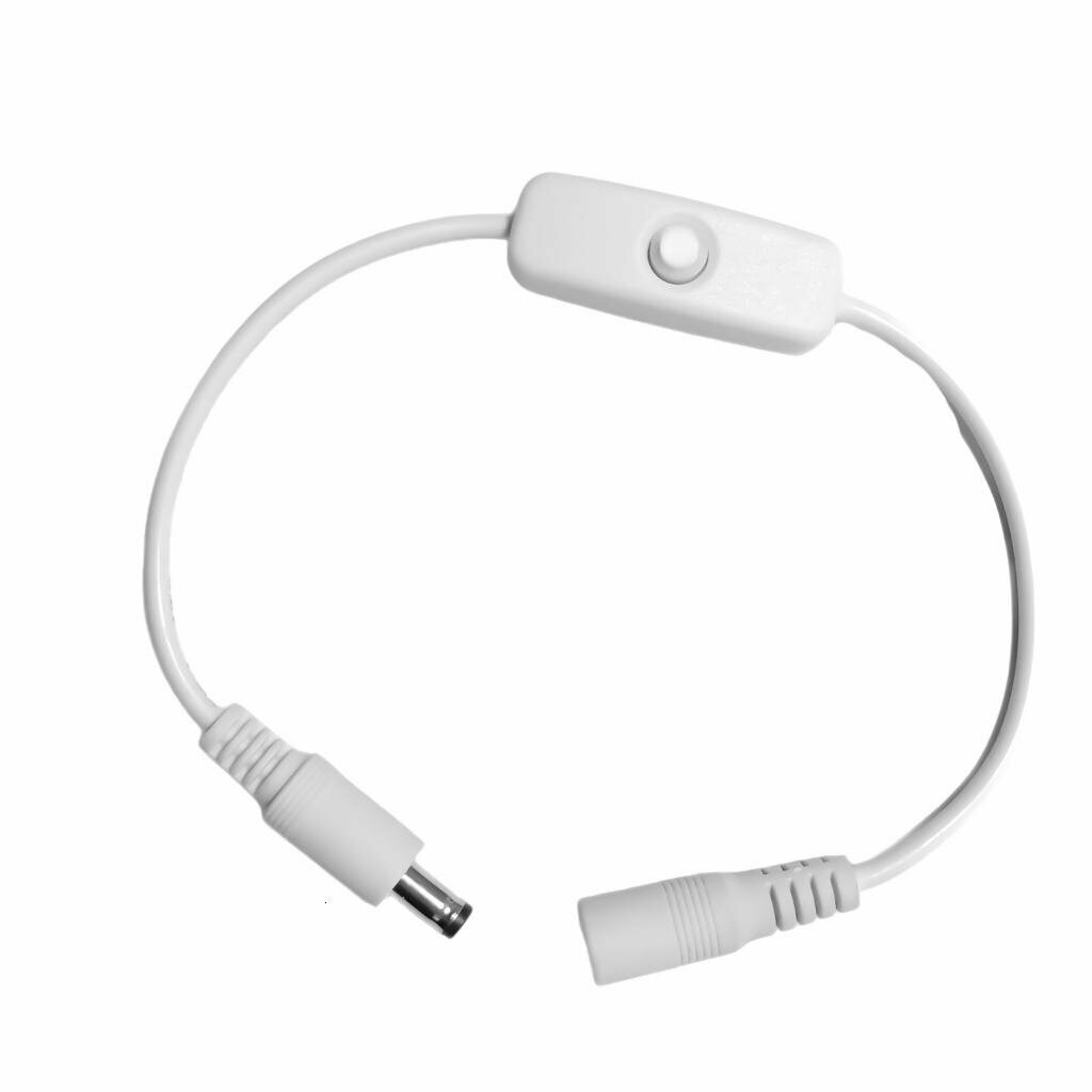 Кабель-удлинитель питания DC5521 с переключателем, 5.5x2.1 мм, штекер-гнездо, Белый