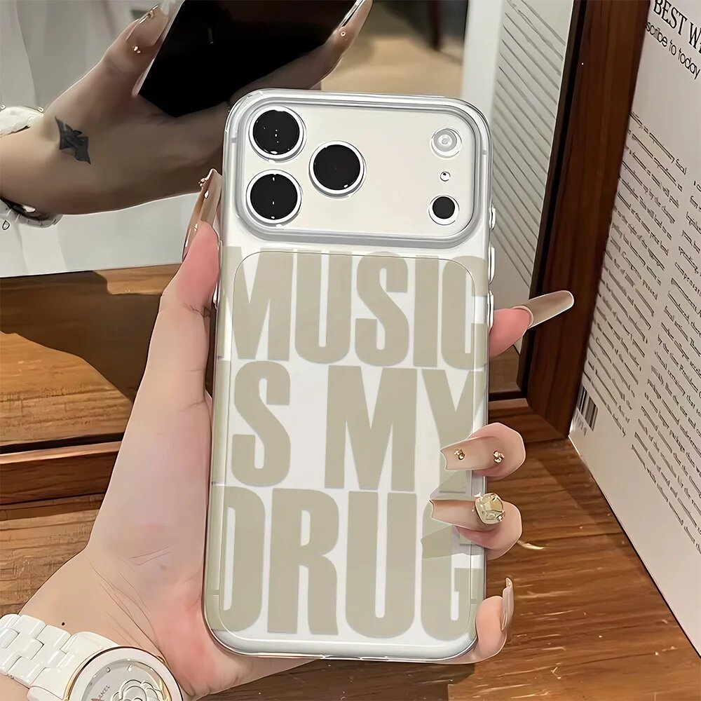 Чехол для iPhone 17 ProMax "Music is my drug", белый