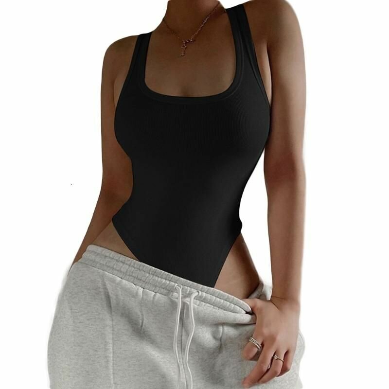 Женский летний боди с У-образным вырезом, Черный - S