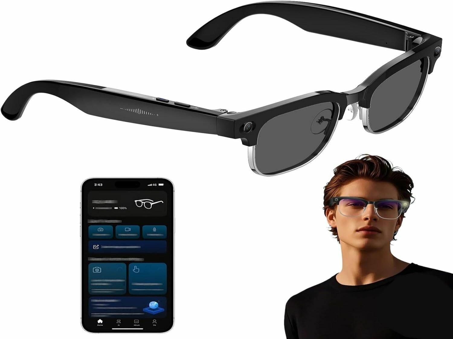 Умные очки W630, 8 миллионов пикселей, двойной микрофон с шумоподавлением, интеллектуальные очки с искусственным интеллектом, BLUETOOTH высокой четкости