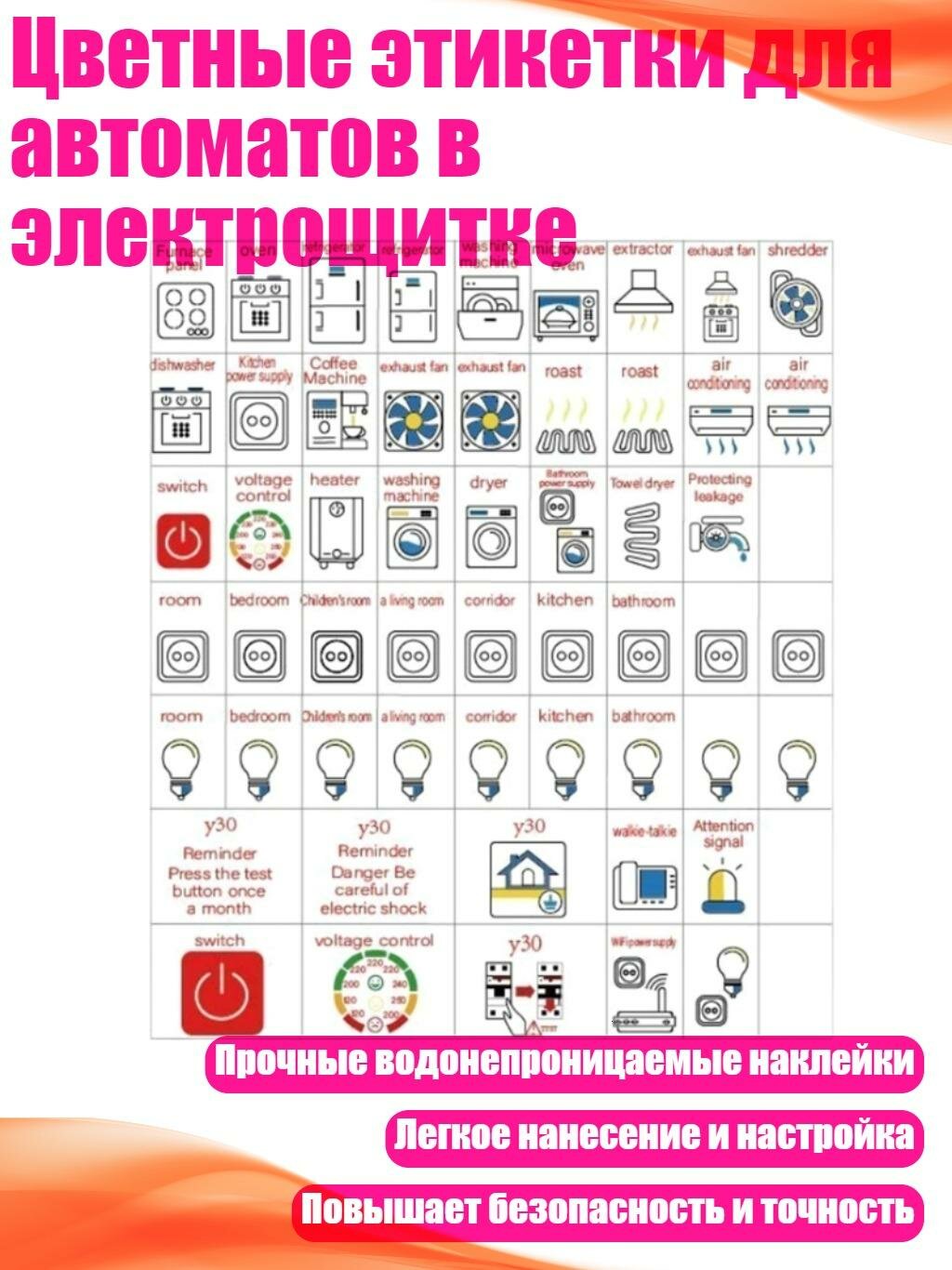 Цветные этикетки для автоматов в электрощитке, B