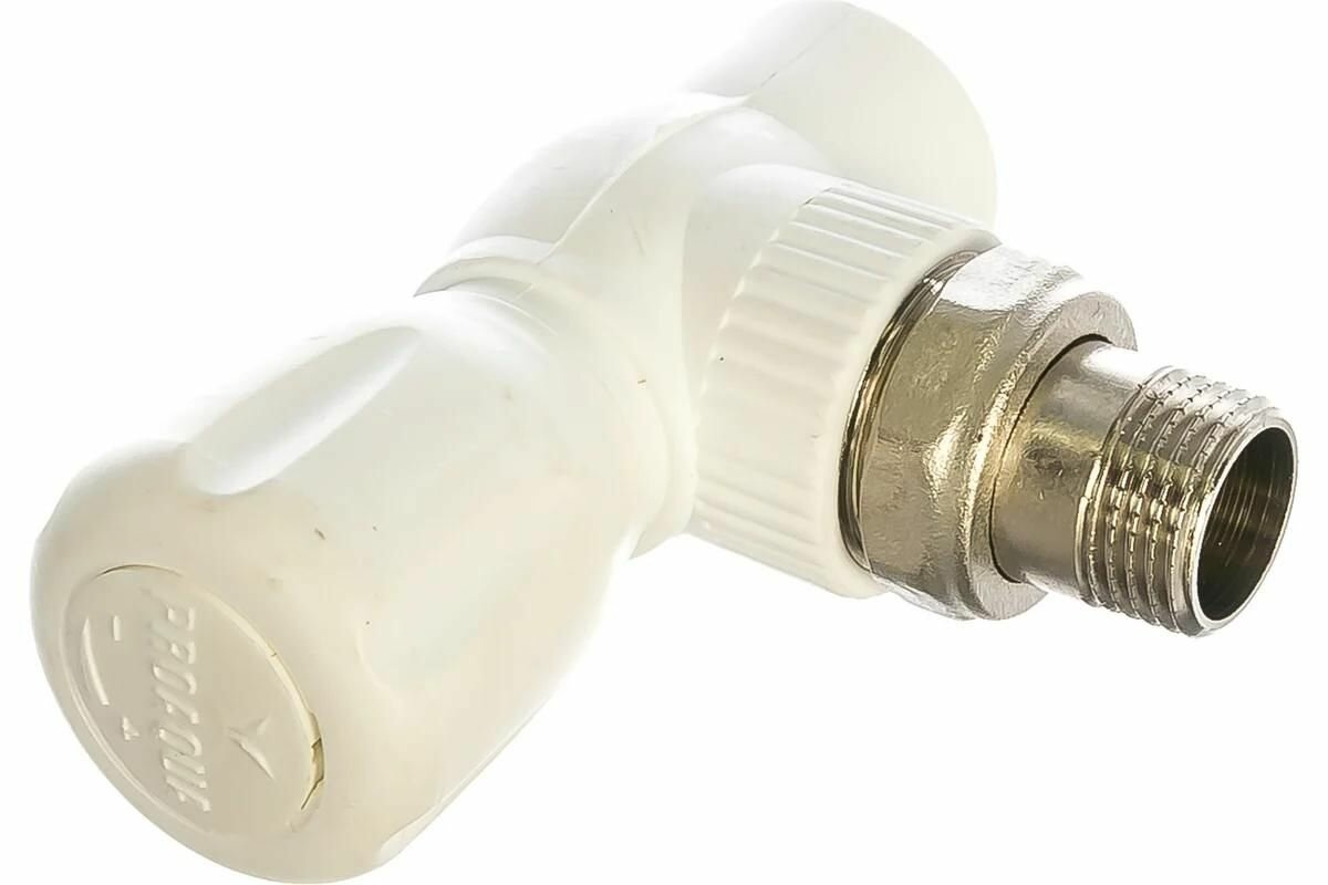 Кран шаровой PRO AQUA 20x1/2', угловой, для радиатора, полипропиленовый PPR, белый