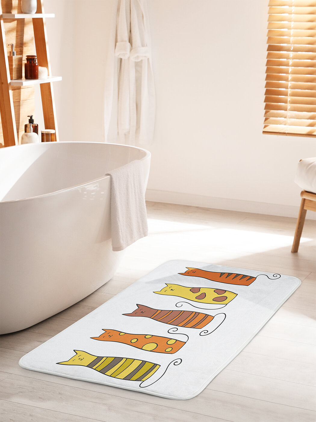 Коврик для ванной комнаты и туалета противоскользящий "Скромные коты" 60х100 см, JoyArty