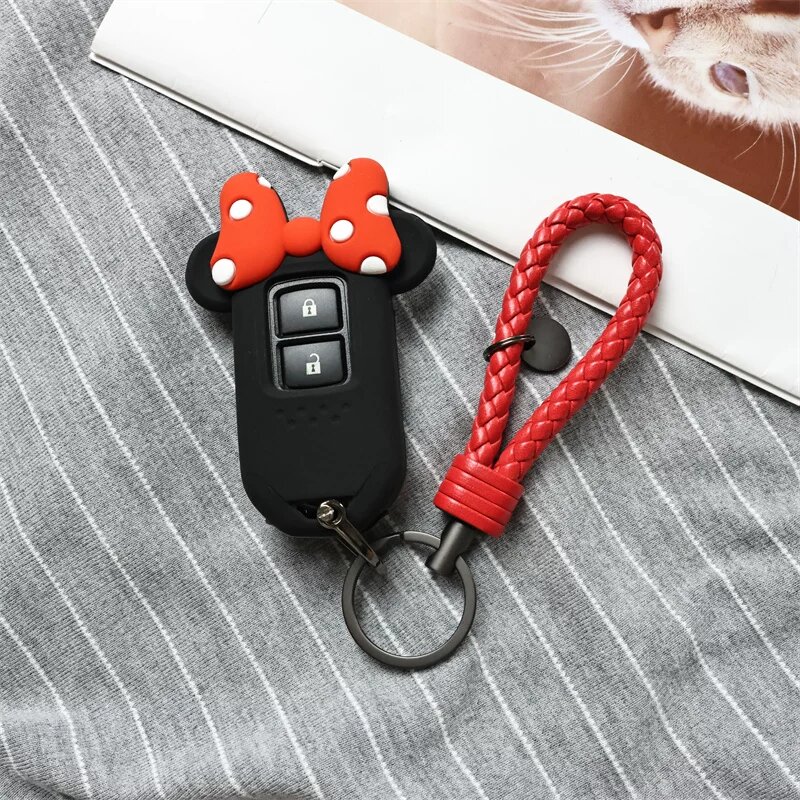 Ключевой чехол Vios с черной бабочкой, красной кожаной веревкой и бейдж-клипом, маленький ключевой фоб