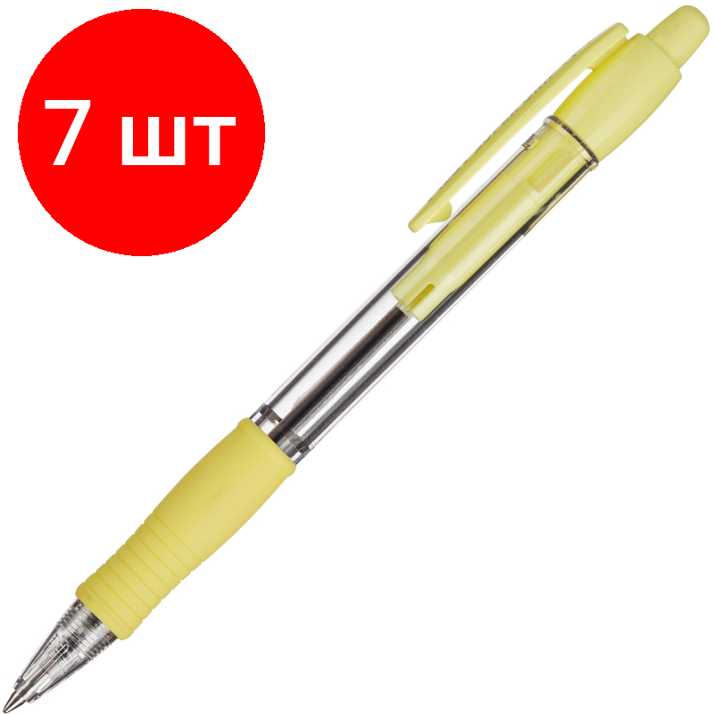 Комплект 7 штук, Ручка шариковая автомат. BPGP-10R-F Y SUPER GRIPсин, масл, ж. манж,0.22