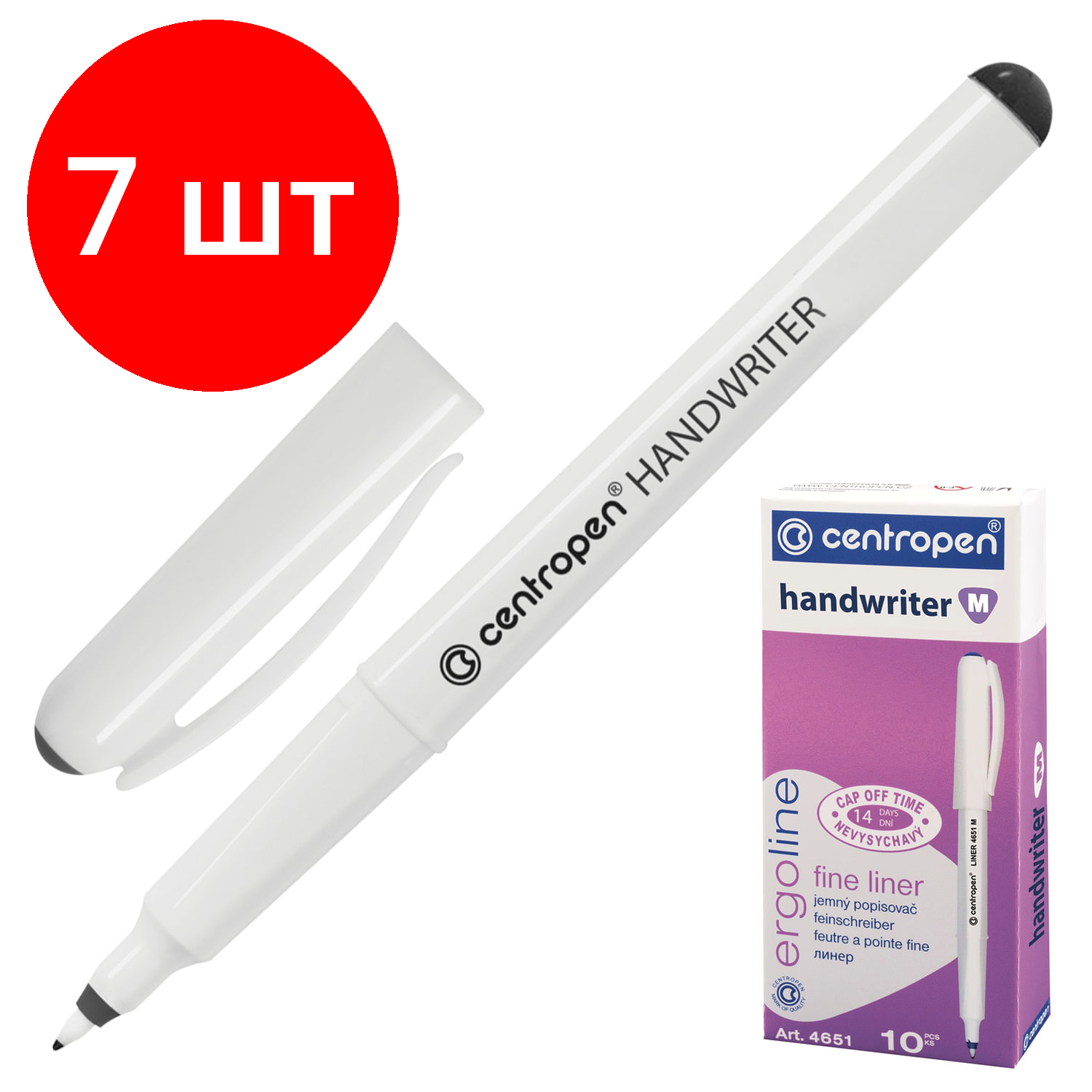 Комплект 7 шт, Ручка капиллярная (линер) черная CENTROPEN "Handwriter", трехгранная, линия 0.5 мм, 4651, 2 4651 0112