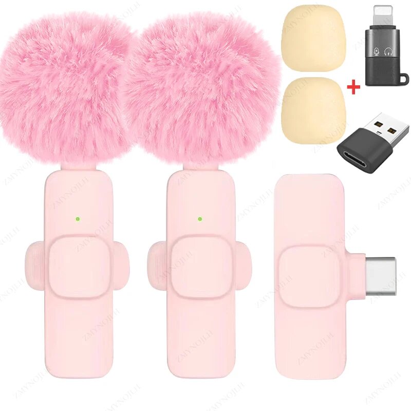 Беспроводной петличный микрофон для записи Pink 2in1-C-IOSUSB