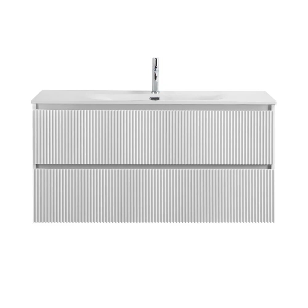 Тумба с раковиной BelBagno Uno 120 подвесная, 121 см, белая, матовая, из МДФ, с ящиками, раковина для ванной, фаянсовая, прямоугольная, встроенный слив-перелив