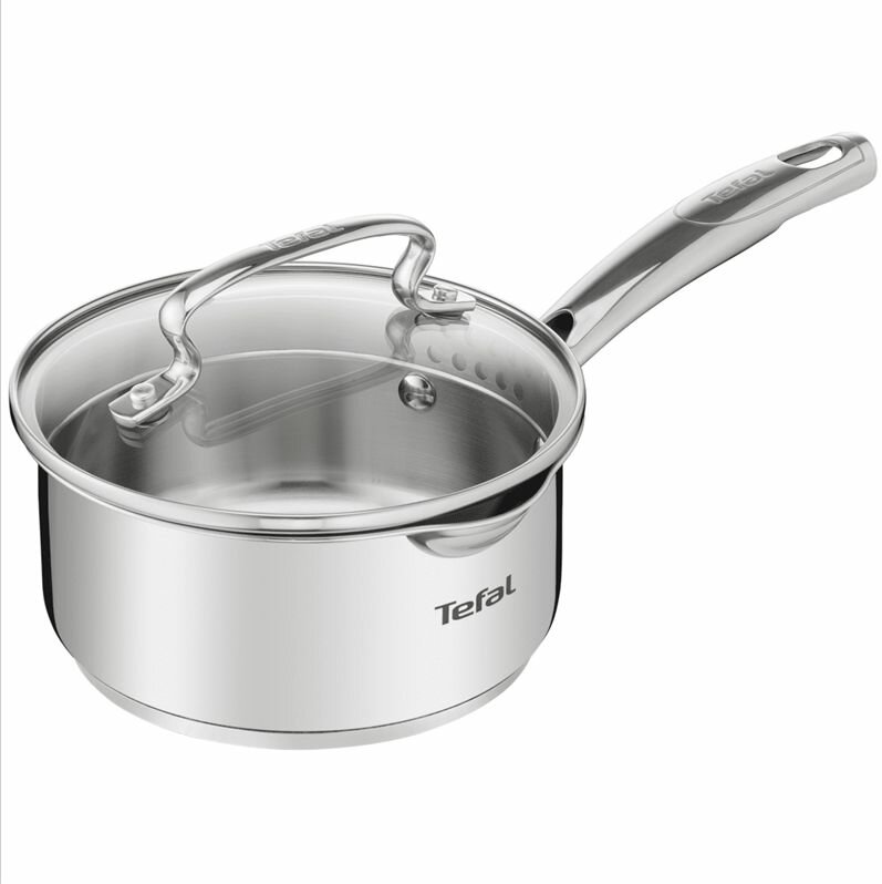 Индукционный ковш с крышкой Tefal Duetto+ 1.5 л, 16 см, из зеркальной нержавеющей стали, с носиком для слива