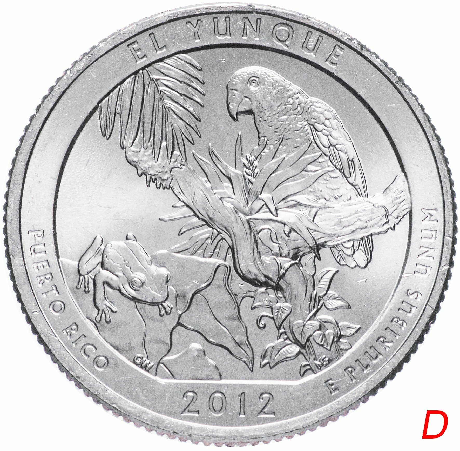 США 1/4 доллара 25 центов, квотер 2012 D — "Национальный лес Эль-Юнке" 11-й парк, Мельхиор медь-никель, в сохранности UNC