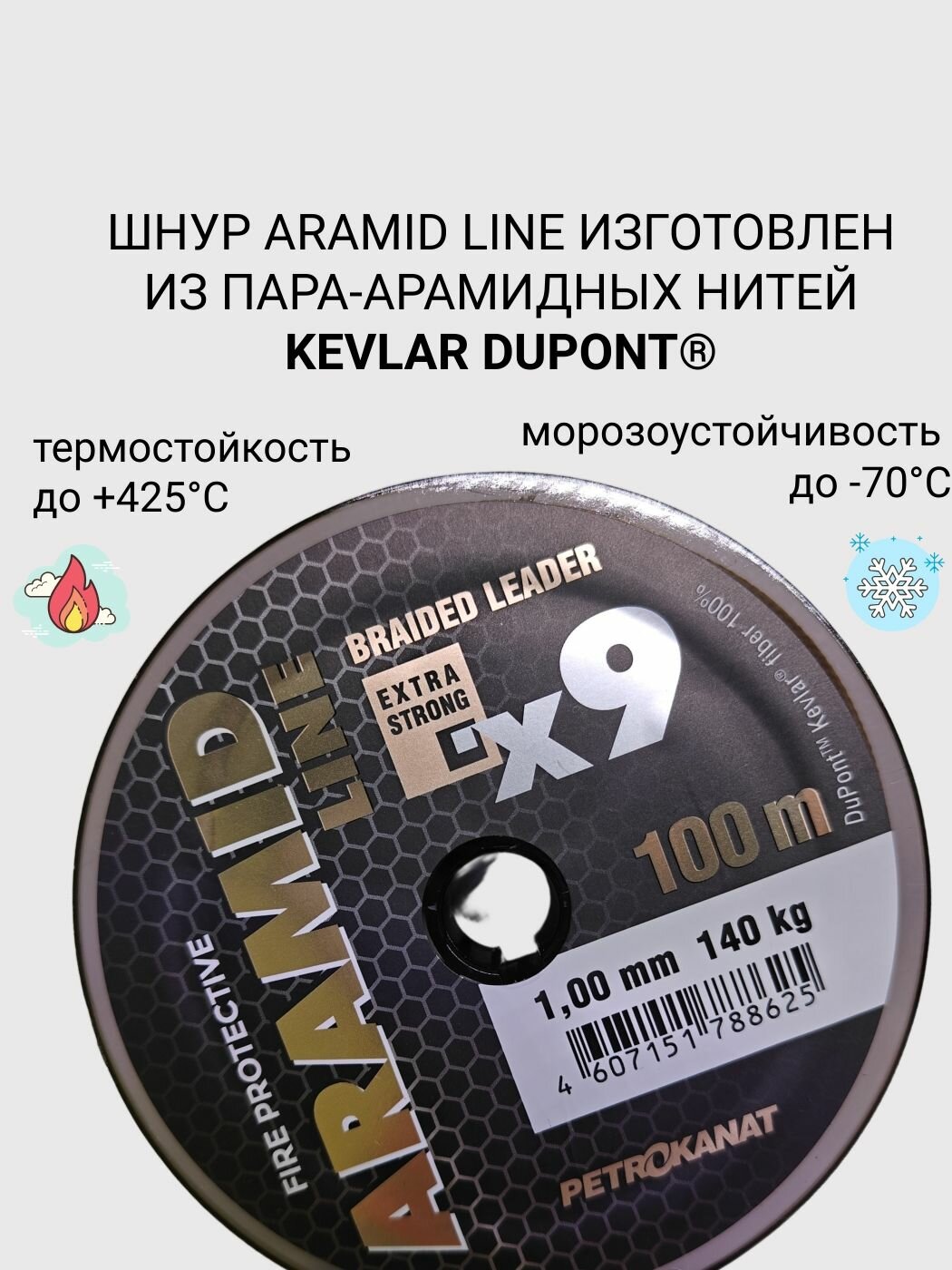 Шнур кевларовый (поводковый материал) ARAMID LINE 1,0мм (100м)